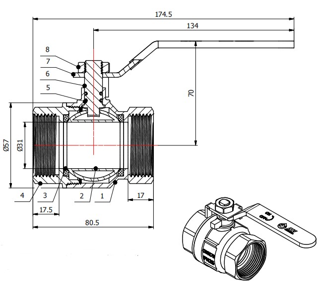 Кран шаровый 1 1/4" вн.-вн. ручка PN25, AV Engineering - Садовая ...