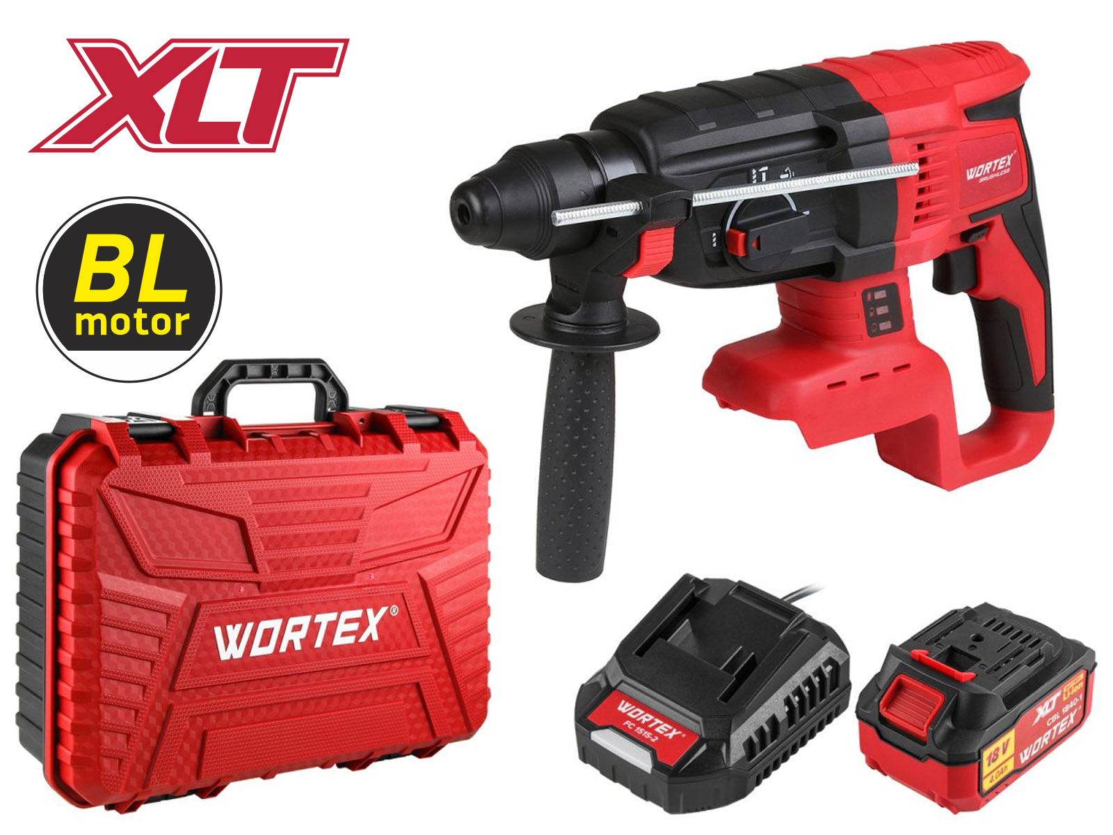 Аккум. перфоратор WORTEX CRH 1824-2 в чем. ALL1 XLT SET БЕСЩЕТ., 18 В, 2.6 Дж, 26 мм, 1х4 А*ч ...