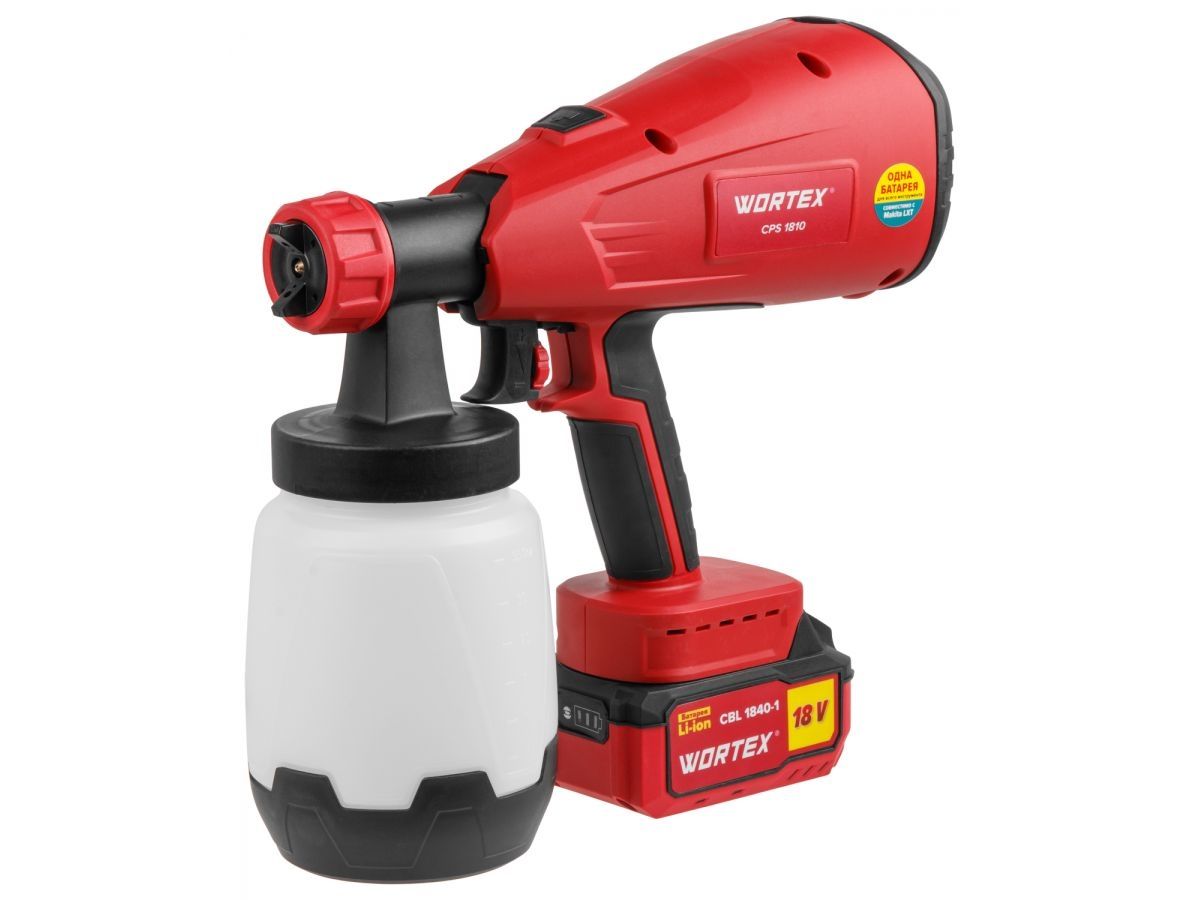 Аккум. краскораспылитель WORTEX CPS 1810 в кор. ALL1 XLT SET 18В, 1 акк., 4 Ач, 700 мл/мин, 1 л ...