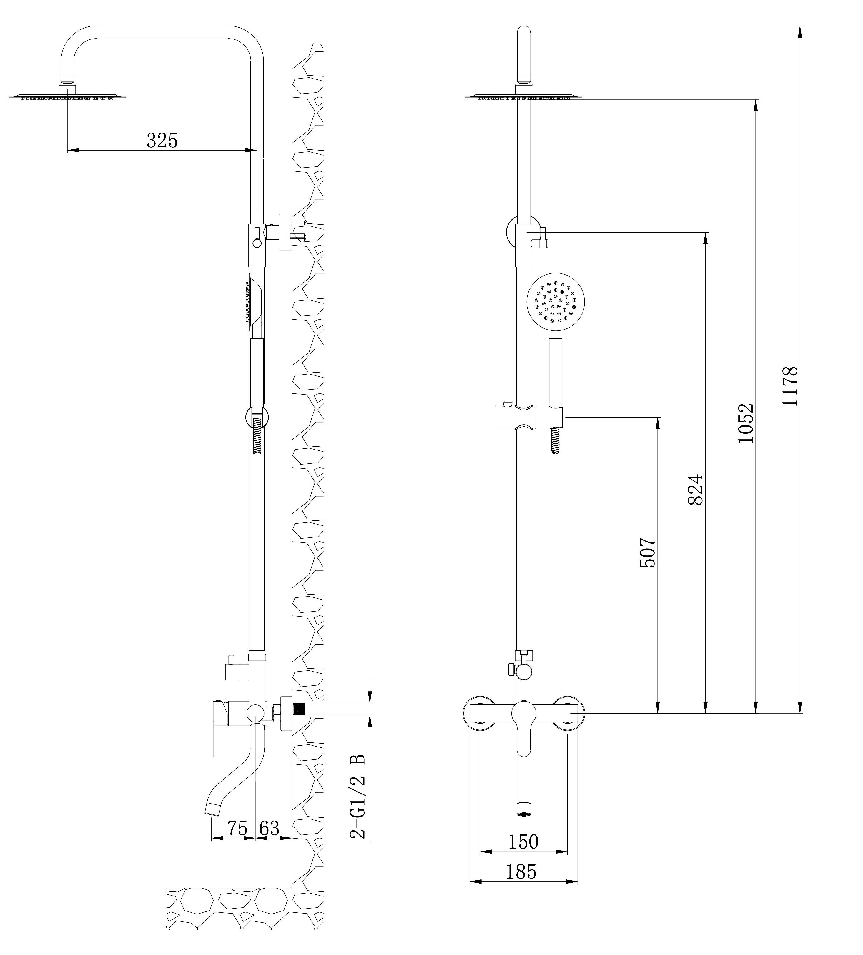Душевая система (SUS 304) D25, серия Elbe сатин, Avapax - Садовая ...