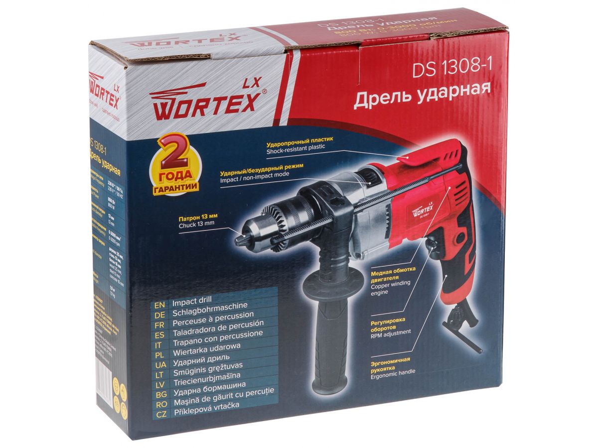 Дрель ударная Wortex LX DS 1308-1 в кор. 800 Вт, 1 скор., 25 мм в дер. - Садовая техника и ...