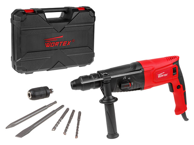 Перфоратор WORTEX RH 2629 в чем. + (2 зубила, 3 сверла) 800 Вт, 3.0 Дж, 26 мм, 4 режима, SDS ...