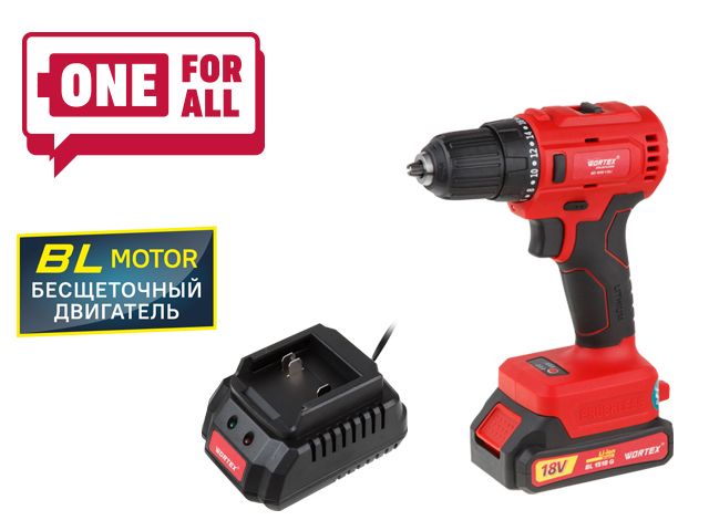 Аккум. дрель-шуруповерт WORTEX BD 1815-1 DLi в чем. ALL1 БЕСЩЕТ, 18 В, 50 Н*м, 1х1.5 А*ч, БЗП 10 ...