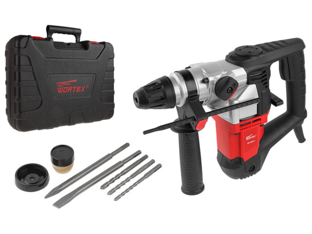 Перфоратор WORTEX RH 3231-1 в чем. + (2 зубила, 3 сверла) 1000 Вт, 4.8 Дж, 32 мм, 2 режима, SDS ...