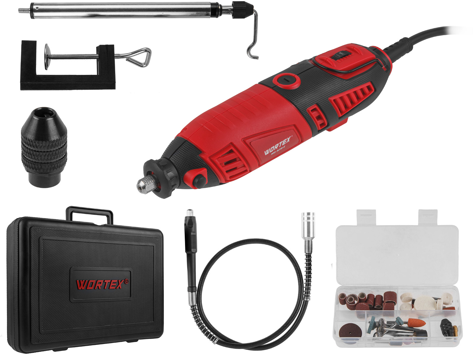 Гравер электрический WORTEX MG 3219 E в чем. +аксессуары 185 вт, 8000-35000 об/мин, цанга 2.4/3. ...