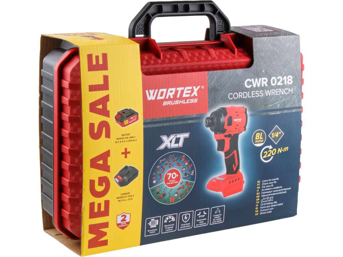 Аккум. ударный гайковерт/винтоверт WORTEX CWR 0218 в чем. XLT 1x4 А*ч, БЕСЩЕТ., 18 В, 220 Н*м ...