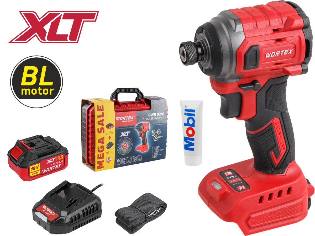 Аккум. ударный гайковерт/винтоверт WORTEX CWR 0218 в чем. XLT 1x4 А*ч, БЕСЩЕТ., 18 В, 220 Н*м ...