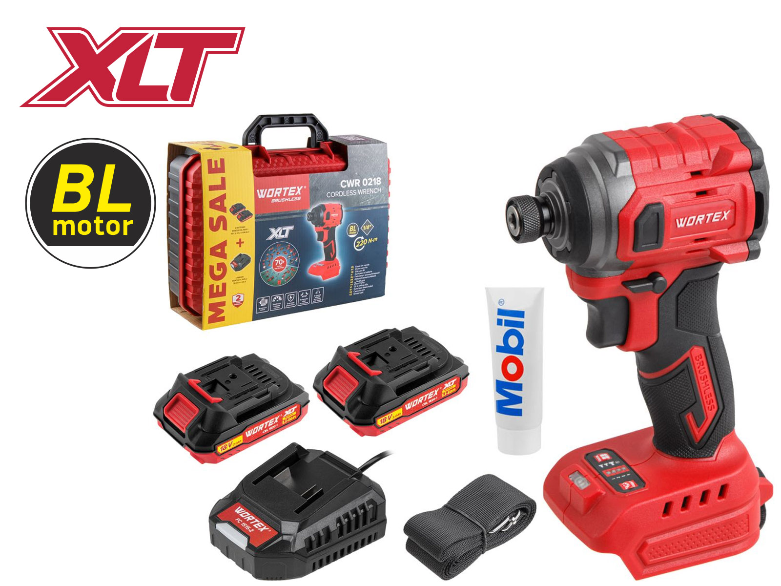 Аккум. ударный гайковерт/винтоверт WORTEX CWR 0218 в чем. XLT 2x2 А*ч, БЕСЩЕТ., 18 В, 220 Н*м ...