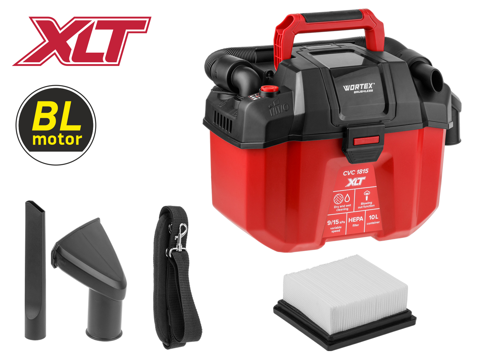 Аккум. пылесос WORTEX CVC 1815 в кор. ALL1 XLT SOLO БЕСЩЁТ., 18 В, 9-15 кПа, 10 л, строительный ...