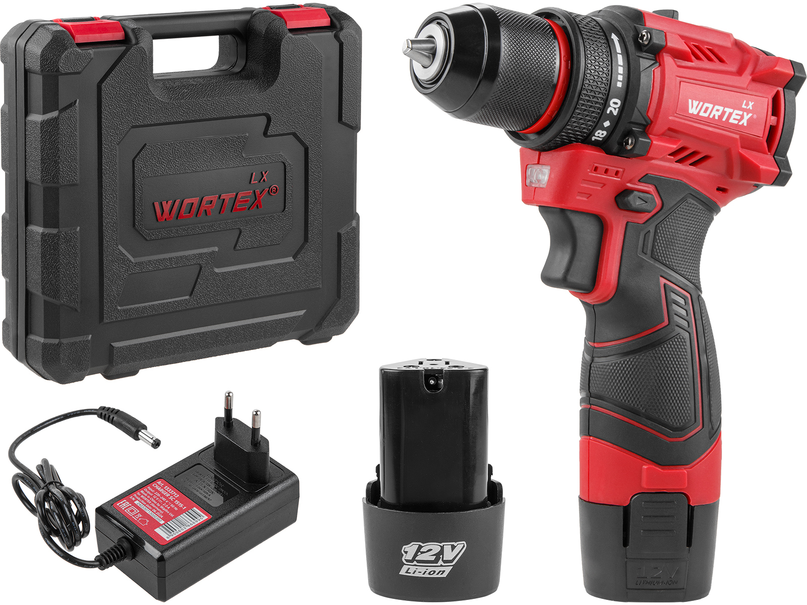 Аккумуляторная дрель-шуруповерт WORTEX LX BD 1220 DLi 12В, 30 Нм, 2*1.5 Ач, патрон 10 мм, бесщёт ...